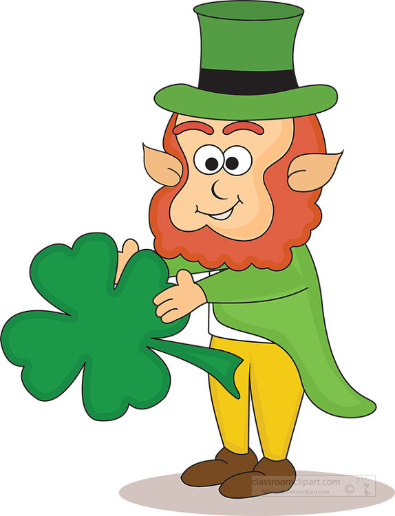 St Patricks Day clipart-cartoon style leprechaun holding a shamrock st ...
