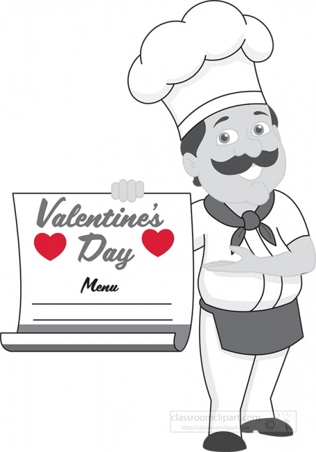 chef holding valentines day menu sign gray color clipart - Classroom ...