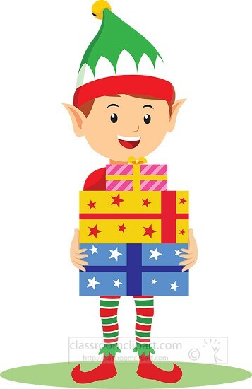 christmas elf holding gift boxes clipart - Classroom Clip Art