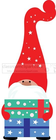 christmas gnome holding holiday gifts clipart - Classroom Clip Art