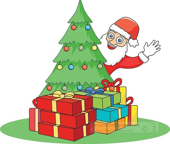 christmas santa with tree 07 - Classroom Clip Art