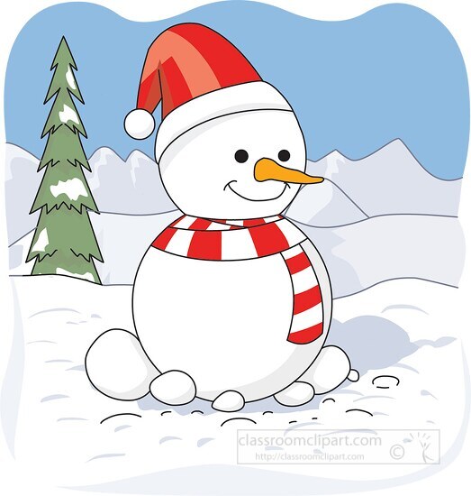 christmas snowman wearing red white scarf - Classroom Clip Art