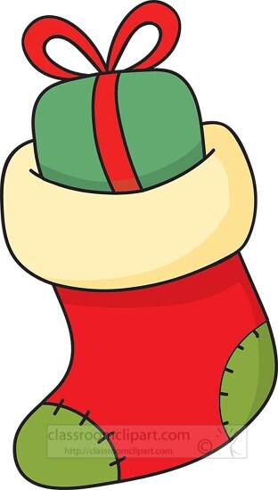 christmas stocking with gift 1118 - Classroom Clip Art