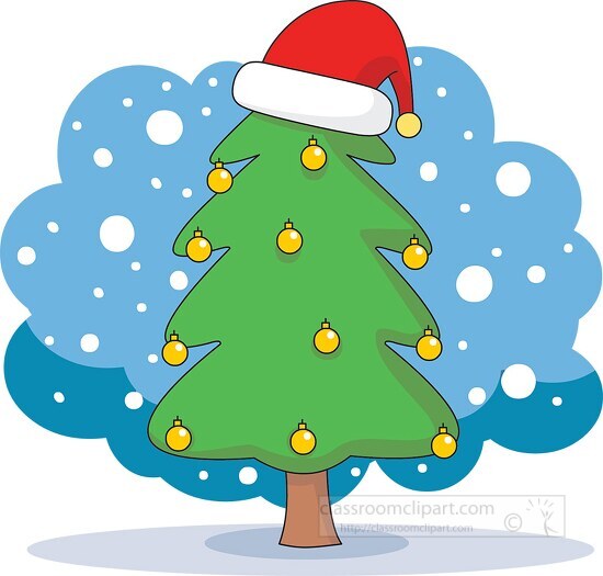 christmas tree with red hat - Classroom Clip Art