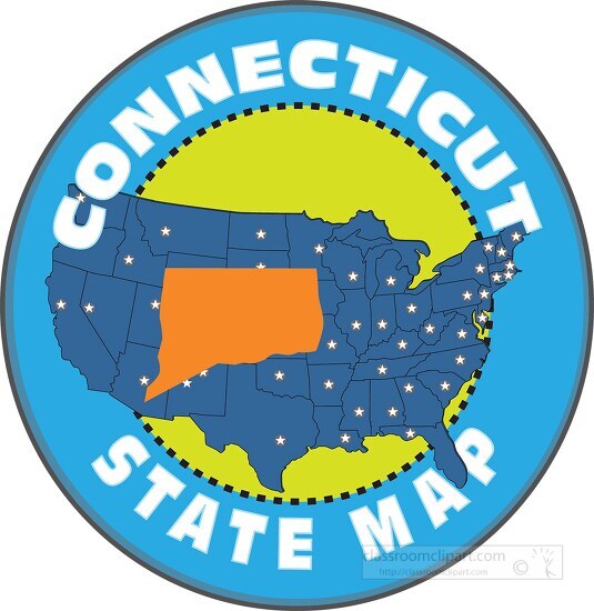 connecticut state map with us map round design - Classroom Clip Art