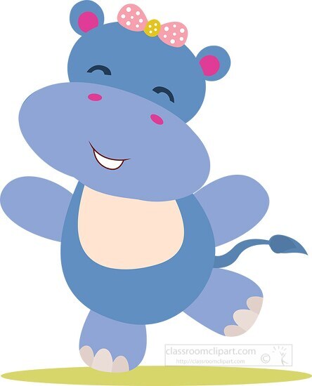 cute purple hippo dancing cartoon clipart - Classroom Clip Art