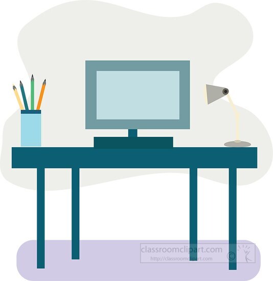 computer desk with moniter - Classroom Clip Art