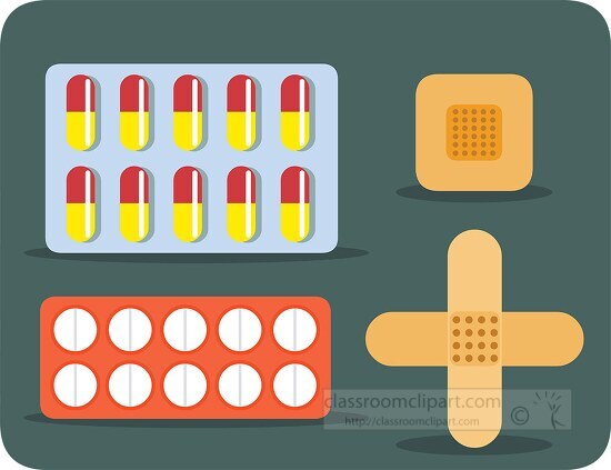 Medical Clipart-different types of medicines and bandages used in ...