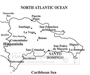 Dominican Republic country map black outline - Classroom Clipart