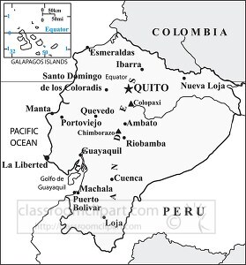 Ecuador country map black outline - Classroom Clip Art