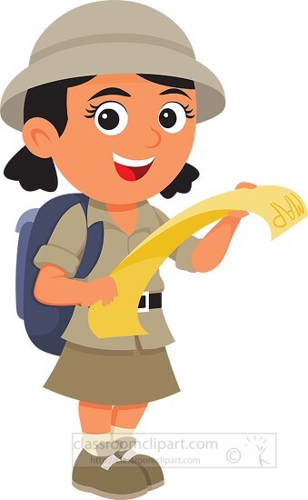 Free explorer girl looking at map for directions clipart - Classroom ...