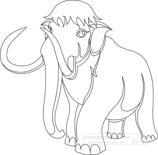 extinct wolly mammoth black white outline clipart - Classroom Clip Art