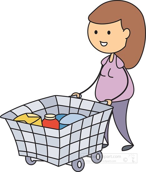 fat lady with shopping cart - Classroom Clip Art
