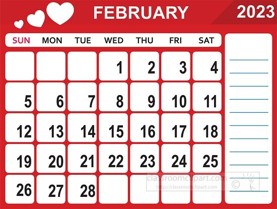 Calendar Clipart-february 2023 calendar with days of the week with days ...