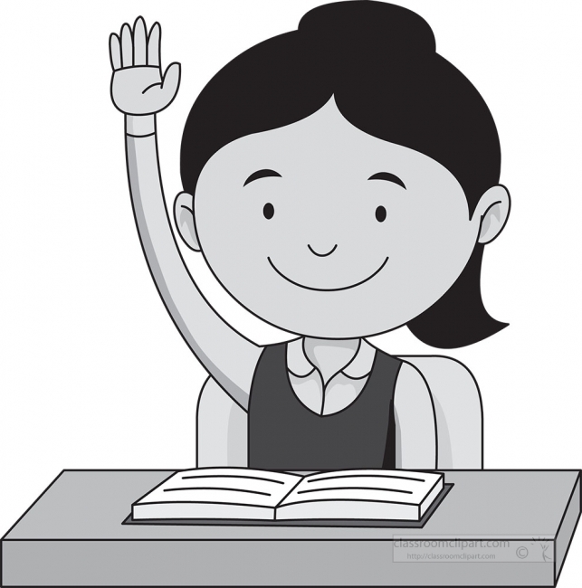 female student raising hand in the classroom gray color clipart ...