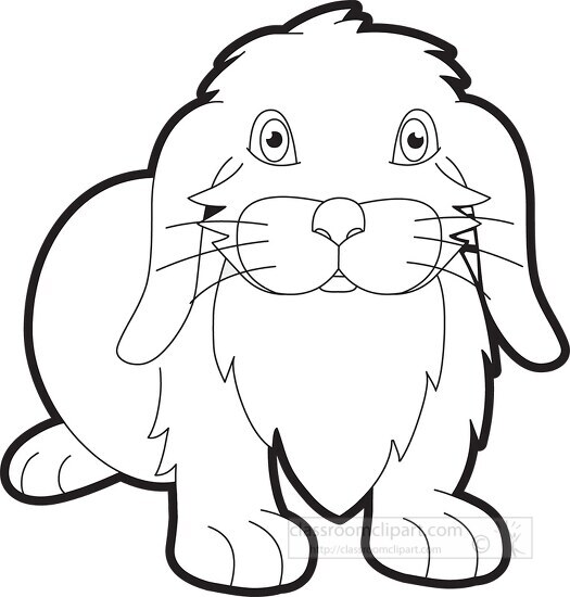 Animal Outline Clipart-fluffy white rabbit black outline clipart