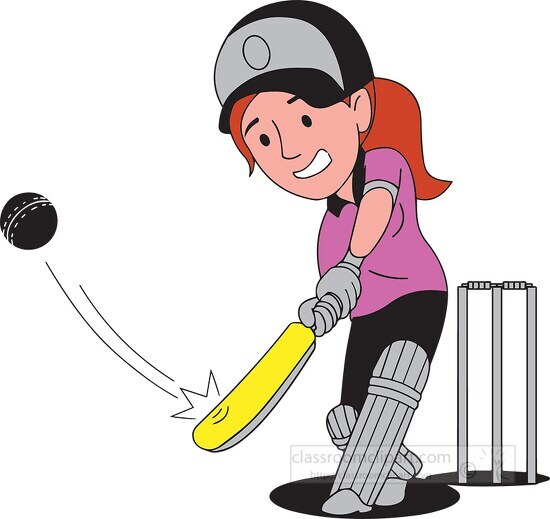 girl playing cricket clipart swings hits ball - Classroom Clip Art