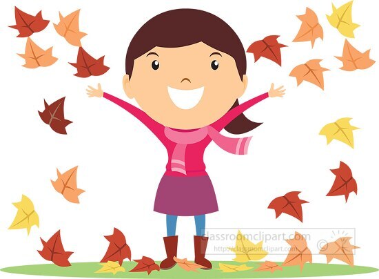 girl playing with leaves fall autumn clipart - Classroom Clip Art
