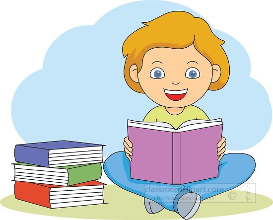 girl reading a book 1127 - Classroom Clipart