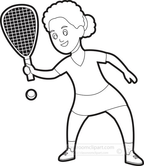 Sports Outline Clipart-girl swings racket to hit ball clipart printable ...