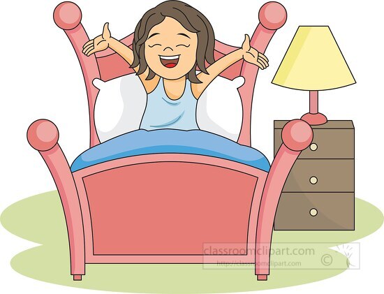 girl waking up in the morning streching in bed clipart - Classroom Clip Art