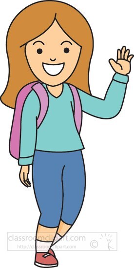 girl with backback waving clipart 215 - Classroom Clip Art
