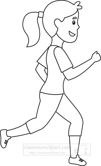 Free girl with hair in ponytail jogging in park black outline clipart ...