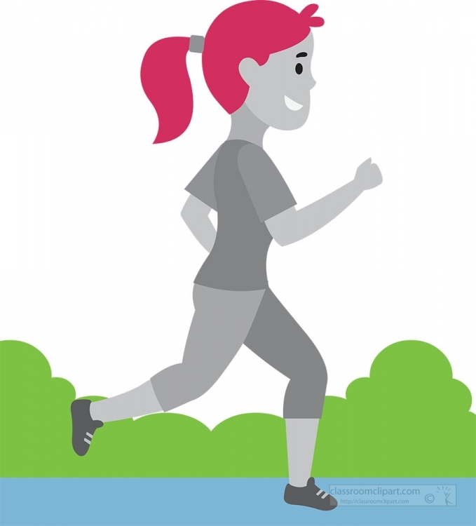 girl with hair in ponytail jogging in park clipart - Classroom Clipart