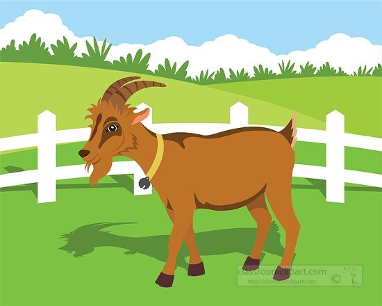 Goat-near a white fence on a farm clipart - Classroom Clip Art
