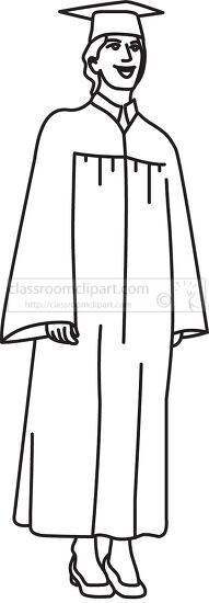 graduate_girl_cap_gown_19_outline.eps - Classroom Clip Art
