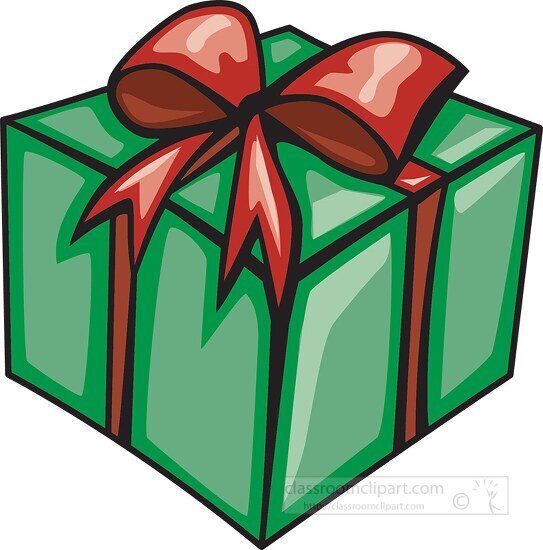 green wrapped christmas gift with red bow - Classroom Clip Art