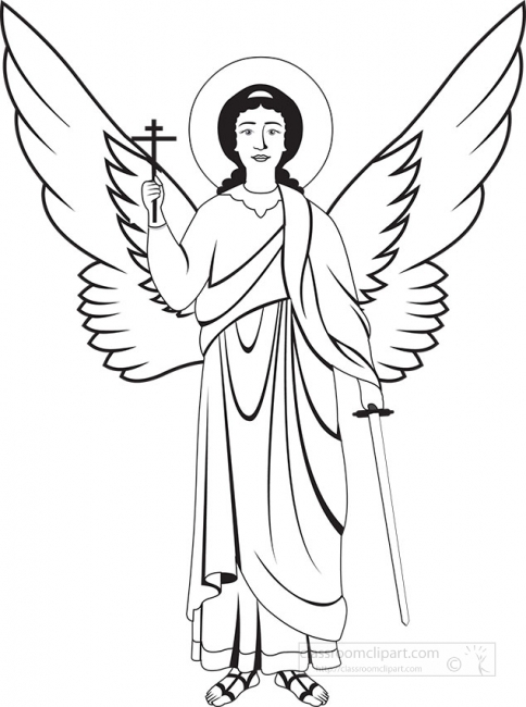 guardian angel with sword christian black outline clipart - Classroom ...