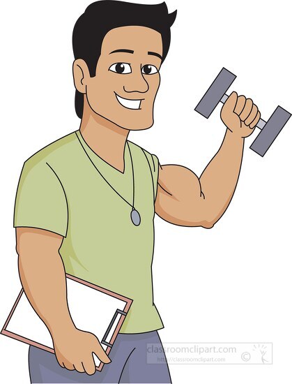 gym trainer with weight clipart - Classroom Clip Art
