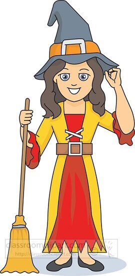 halloween costume witch with broom and hat clipart - Classroom Clip Art