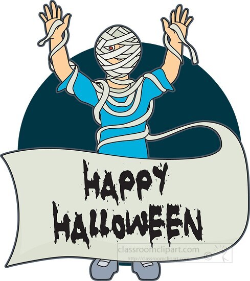happy halloween mummy costume with arms up clipart - Classroom Clip Art