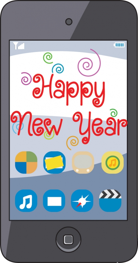 happy new year message on phone clipart.eps - Classroom Clip Art