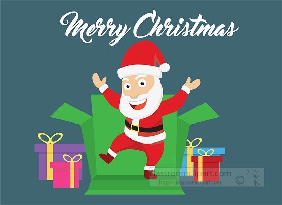 happy santa emerging from gift box and dancing christmas clipart ...