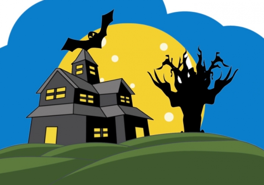 bats with haunted house animation - Classroom Clip Art