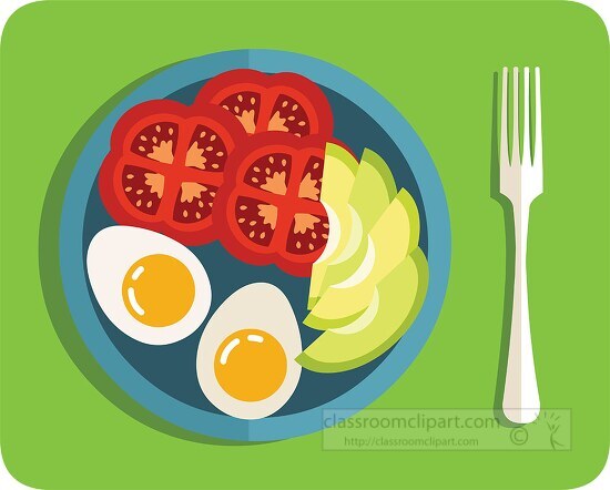Food Clipart-healthy boiled egg vegetable breakfast plate clipart