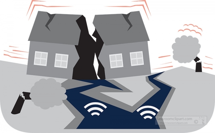 house breaking apart due to earthquake gray color clipart - Classroom ...