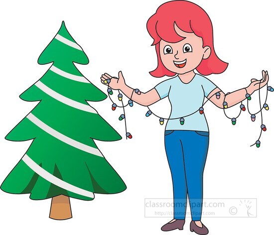 lady with lights for christmas decoration 2 - Classroom Clip Art