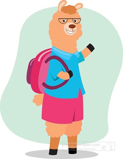 lama character going school clipart - Classroom Clip Art