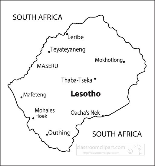 Lesotho country maps black white - Classroom Clip Art
