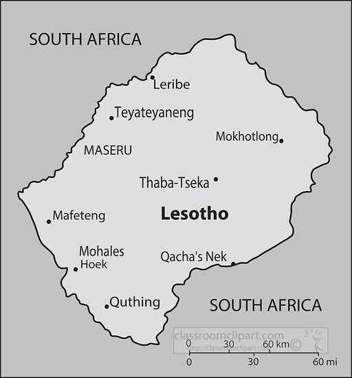 Lesotho country maps gray color - Classroom Clip Art