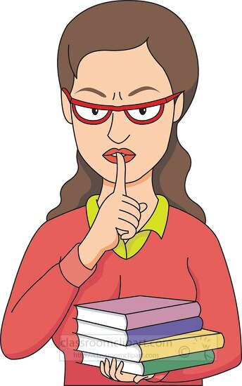 librarian iwth fingers over lips for quiet clipart - Classroom Clip Art