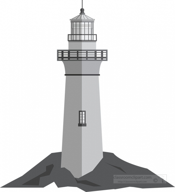 lighthouse on a rocky shore gray color clipart - Classroom Clip Art