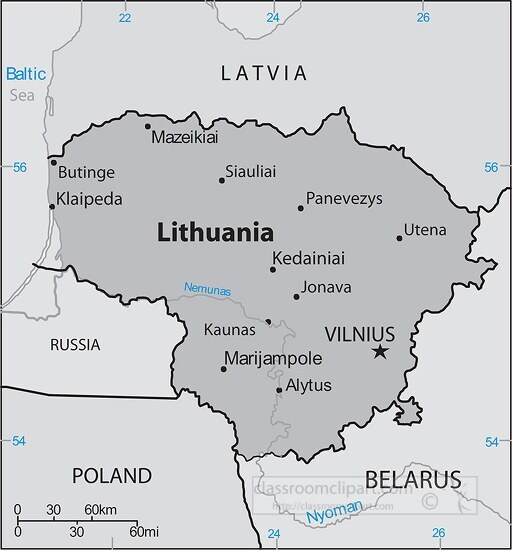 Lithuania country map gray color - Classroom Clipart