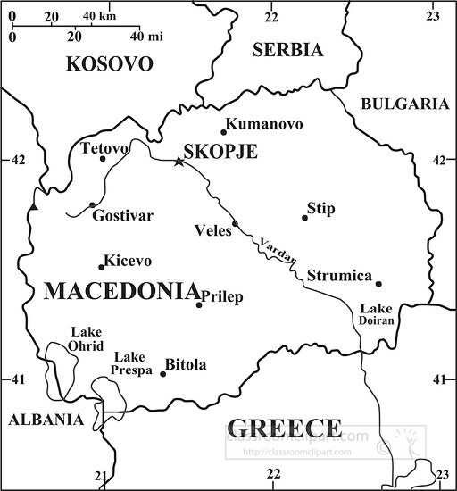 Macedonia country map black outline - Classroom Clip Art