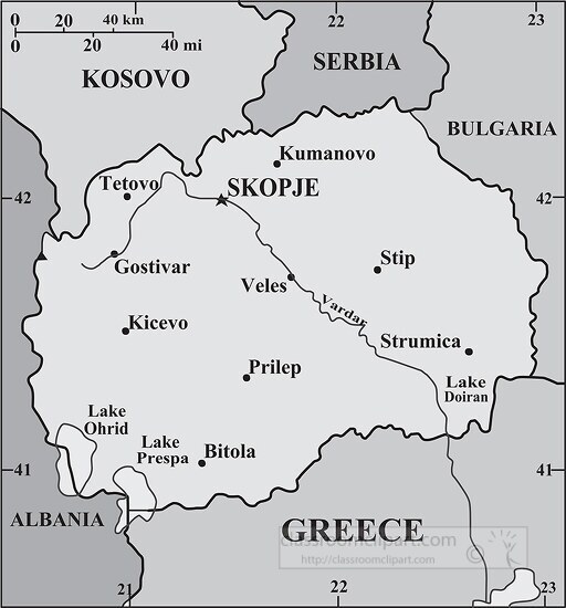 Macedonia country map gray color - Classroom Clip Art
