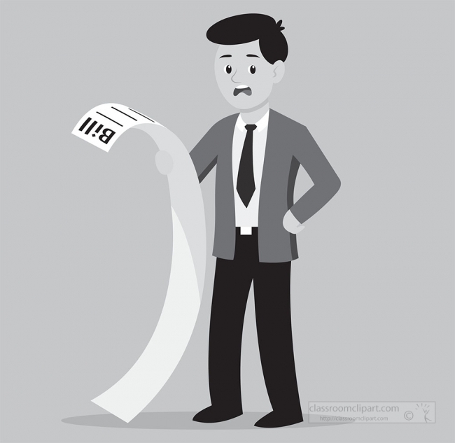 man with shocking expression looking at bills gray color clipart ...